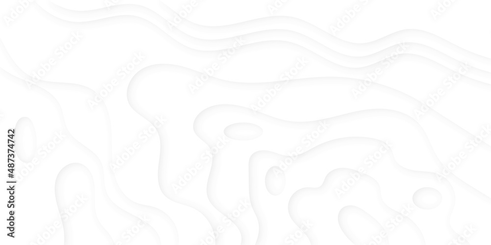Abstract paper cut white background. Topographic canyon map light ...