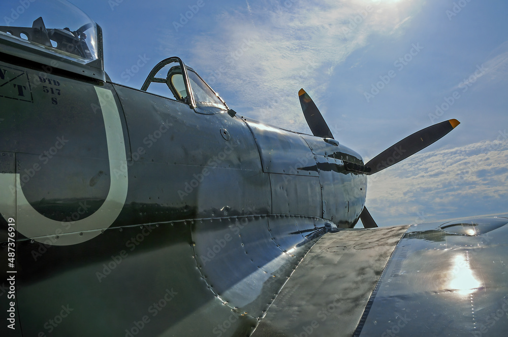 Side and front view of old Spitfire aircraft Stock Photo | Adobe Stock