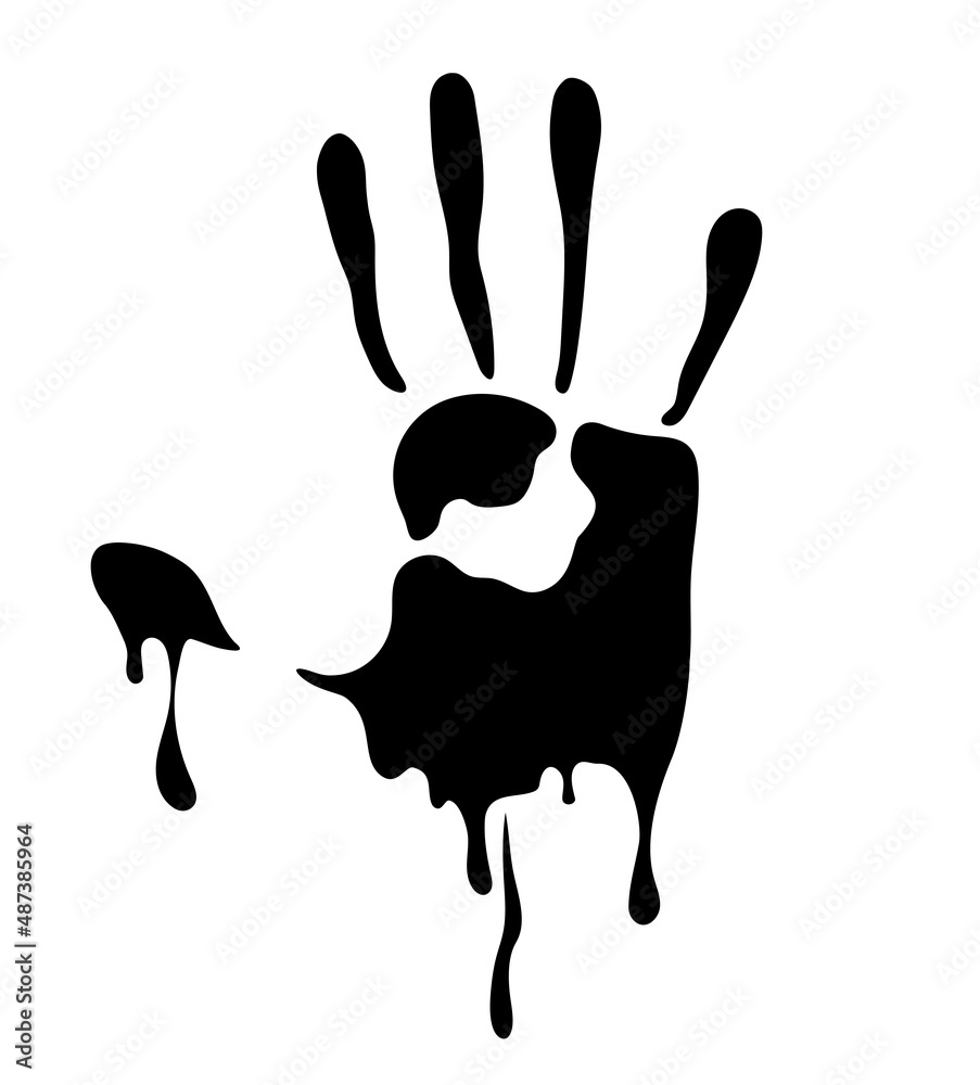 Hand print. Black paint palm imprint. Isolated black silhouette on ...
