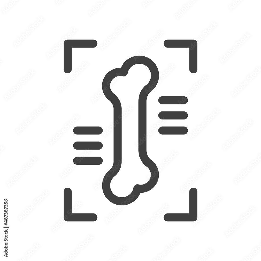 Bone x-ray icon. A simple line drawing of a human bone in a frame ...