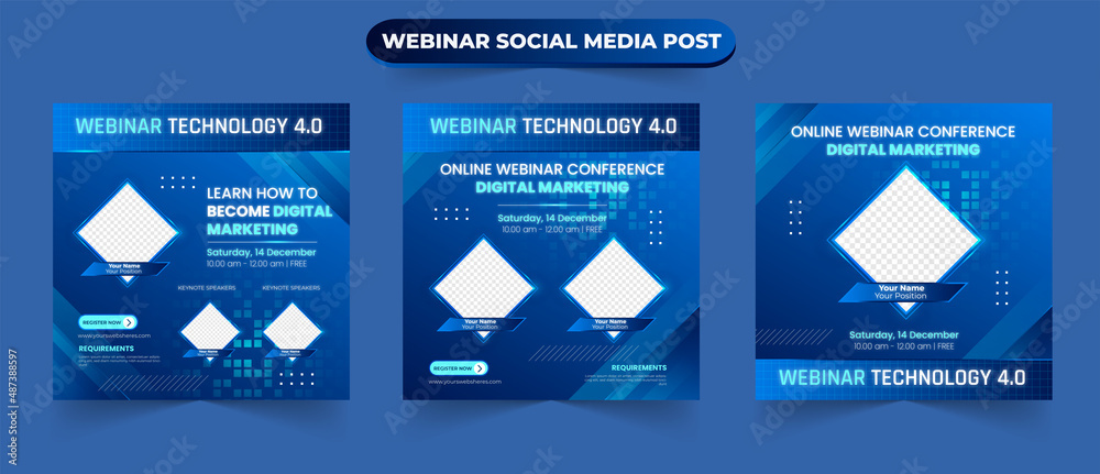 Set of technology digital webinar invitation poster social media post ...