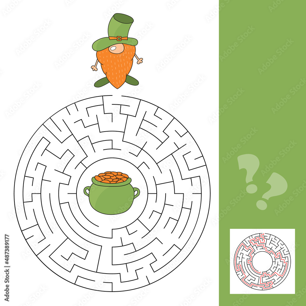 Maze game for kids. Help gnome leprechaun to find his way to the pot of ...