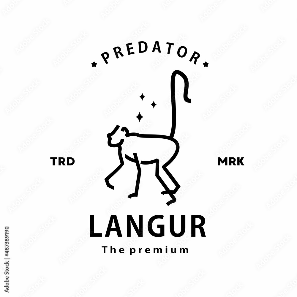 vintage retro hipster langur logo vector outline monoline art icon ...