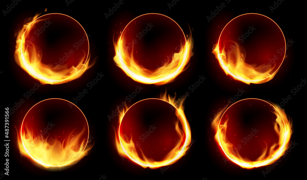 Realistic Fire Frames Set Stock Vector | Adobe Stock