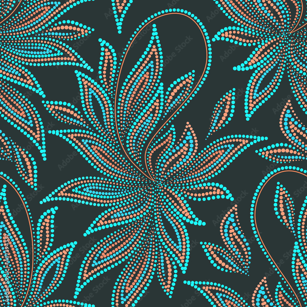 Seamless turquoise dotted pattern with paisley. Traditional ethnic ...