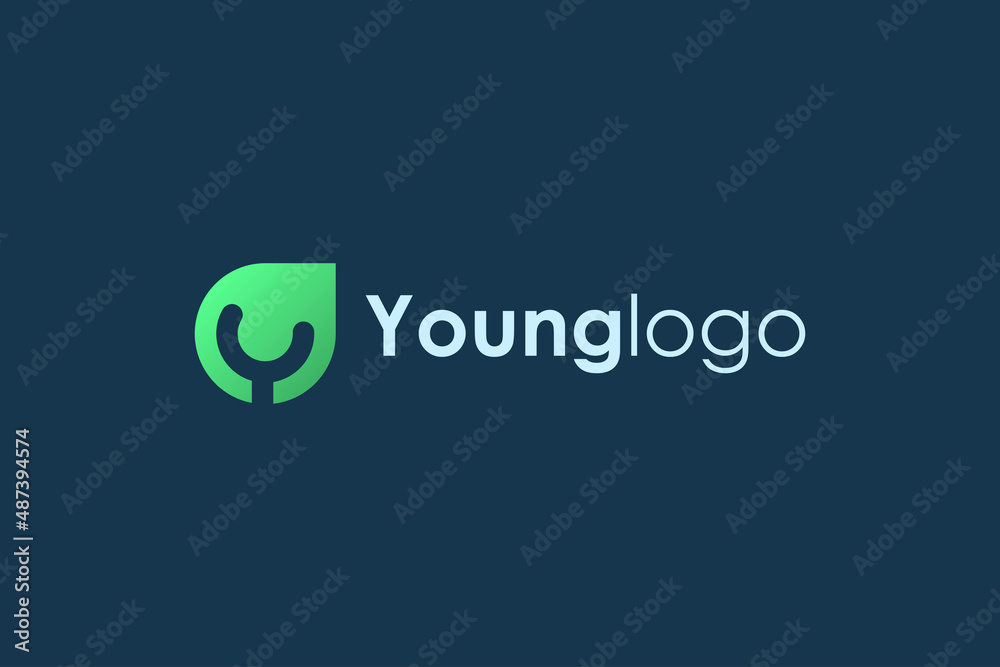 Young People Logo. Green Leaf with Initial Letter Y Human Icon inside ...