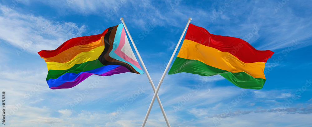 crossed flags of progress lgbt pride and Black history month USA and ...