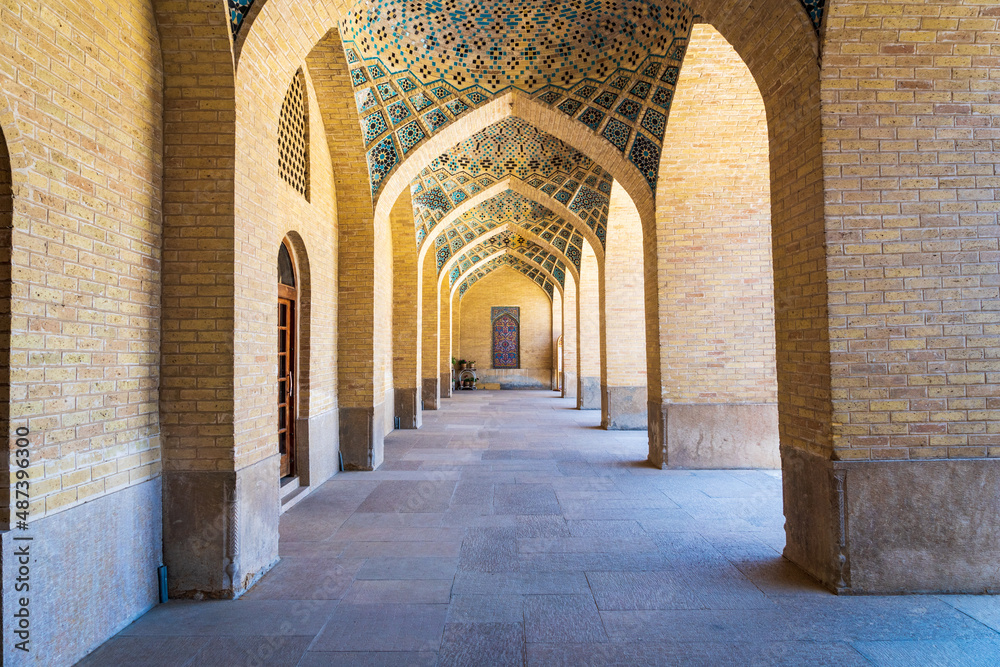 Nasir ol Molk Mosque, also known as Pink Mosque, exterior. Pink Mosque ...