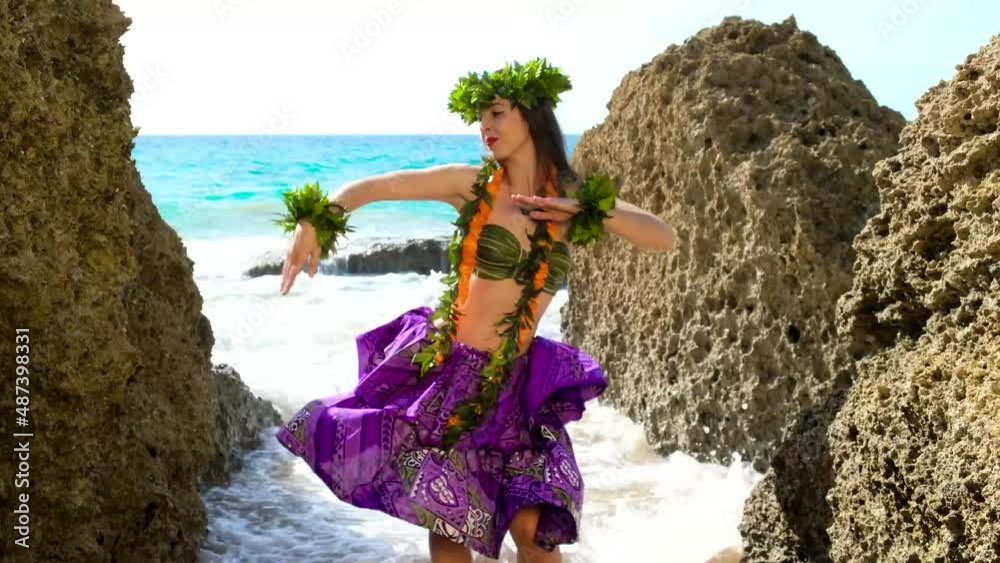 Dancer Shaking Her Hips And Hands Dancing Typical Hula Dance Of A