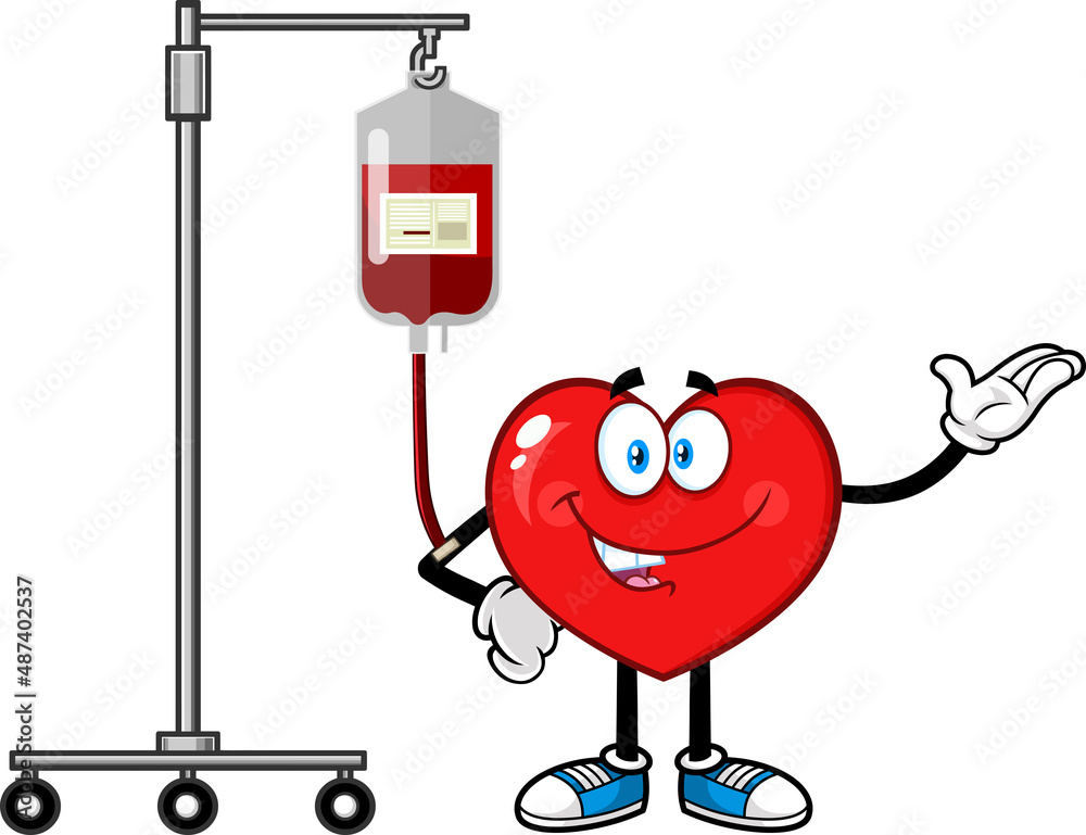 Red Heart Cartoon Character Donating Blood. Vector Hand Drawn ...