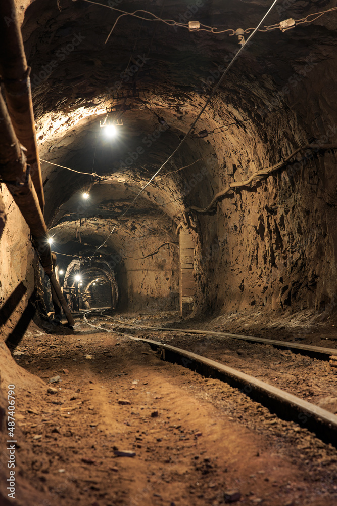 Narrow gauge railroad in the underground mine horizon. Technologies of ...