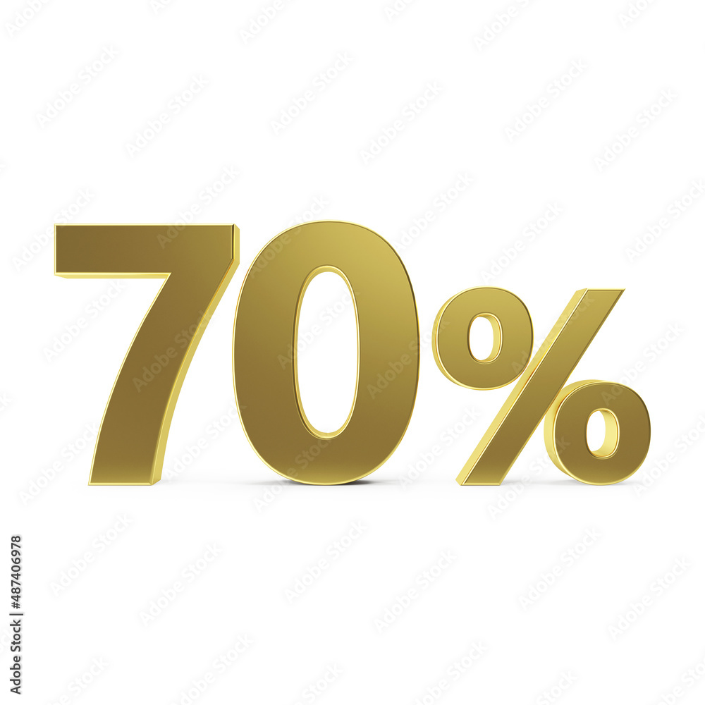 Golden 70 percent symbol. Golden seventy percent on a white background ...