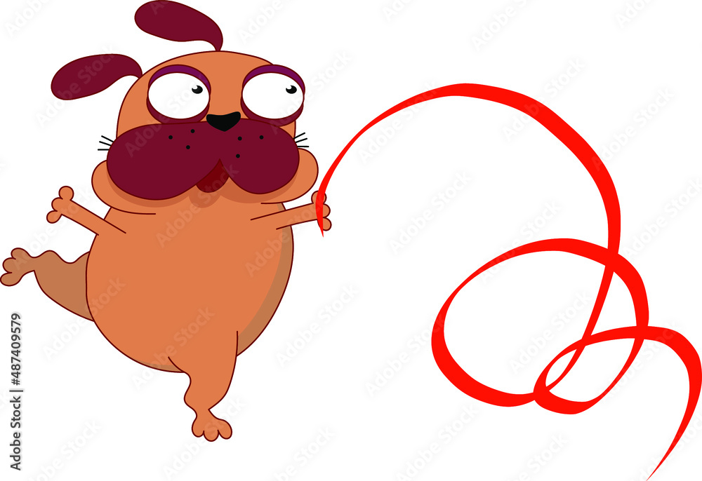 vector illustration of a pug dog with a ribbon rhythmic gymnastics ...