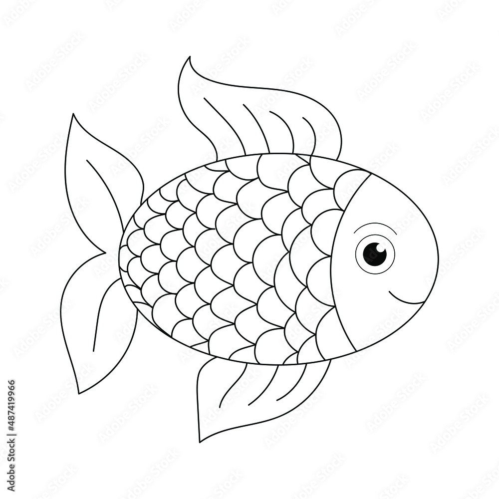 Cute tropical fish - a picture for coloring. Vector linear fish ...