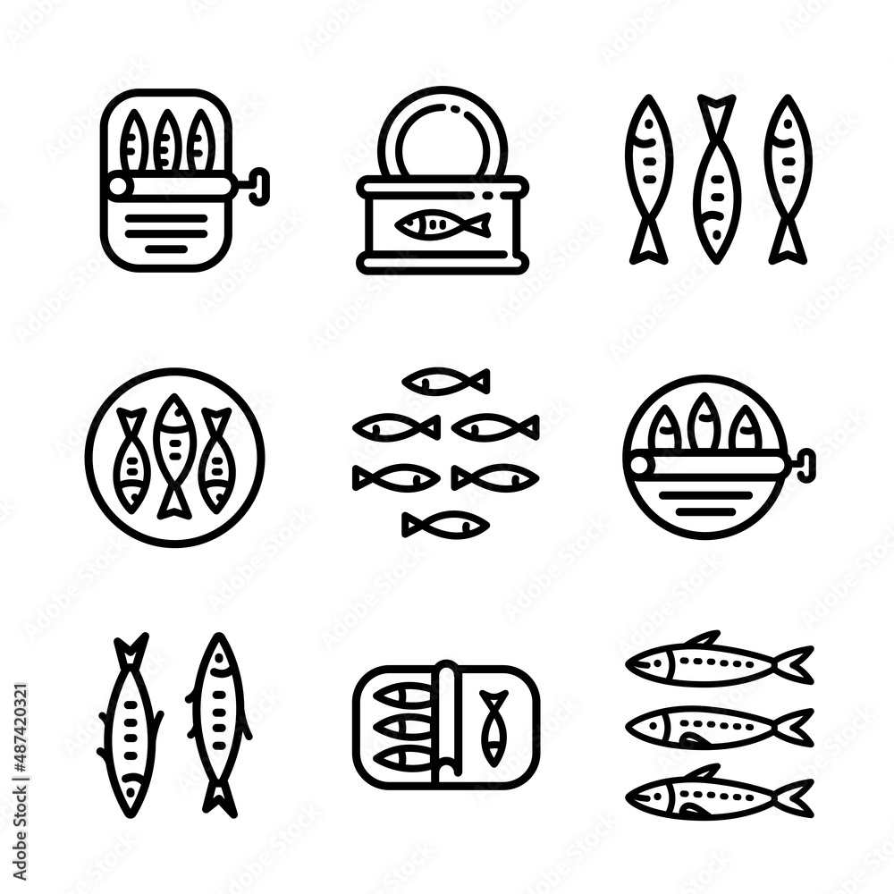 Sardine icons set outline vector Stock Vector | Adobe Stock