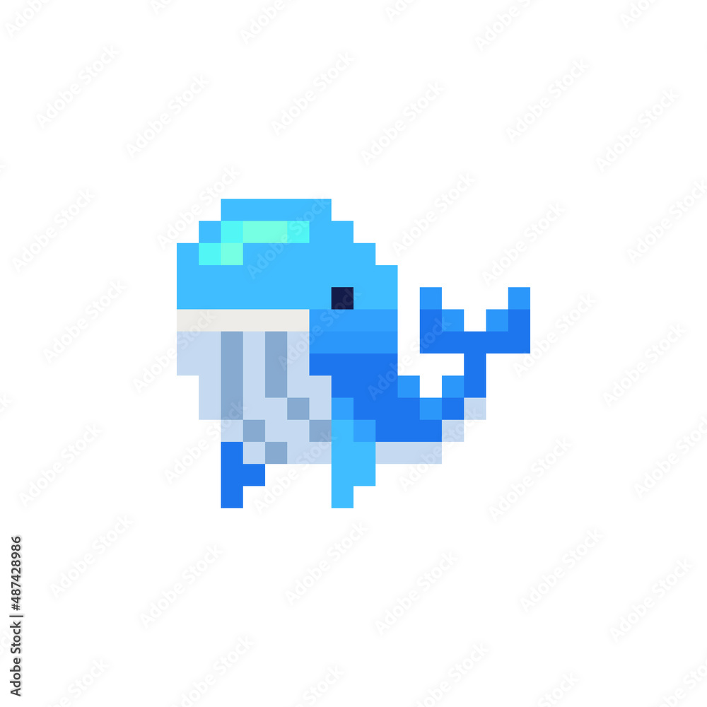 Whale pixel art icon grampus isolated vector illustration. Game assets ...