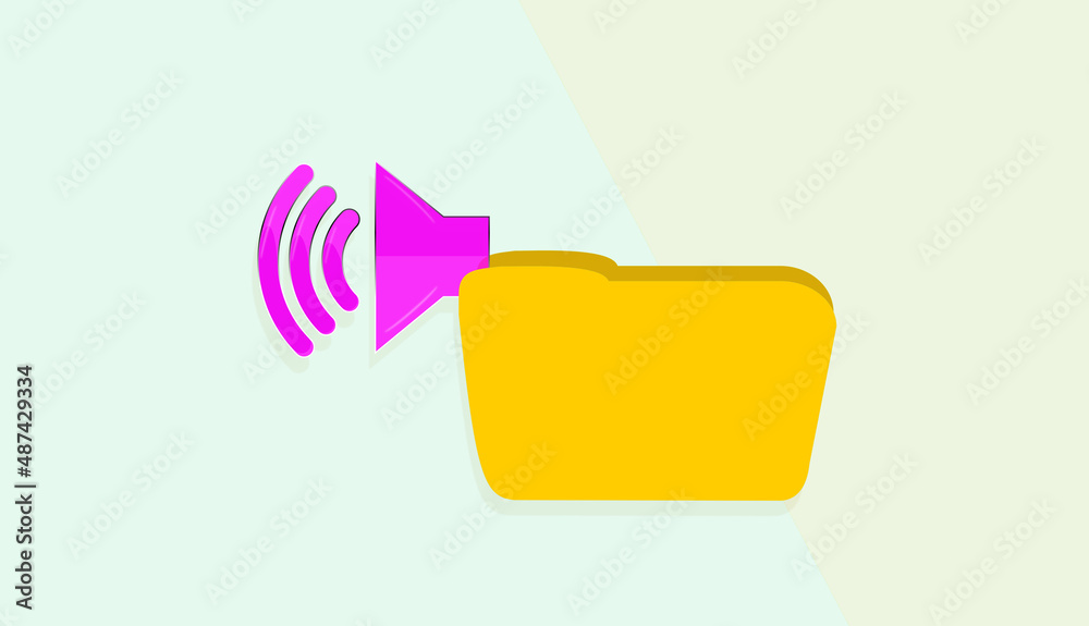 AUDIO, speaker symbol on digital file and data storage folder. Icon ...