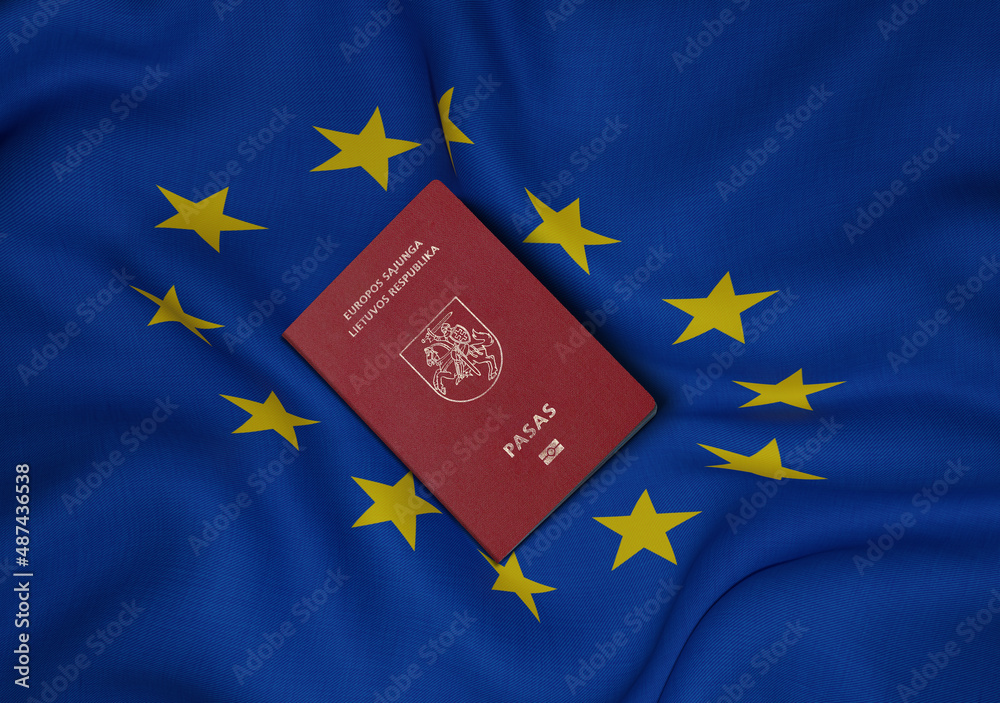 Lithuanian passport on the flag of the European Union, Lithuanian ...