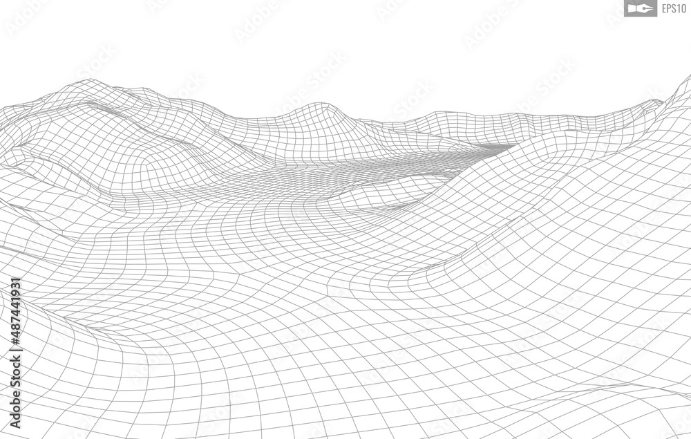 Wireframe landscape on white background. Abstract geometric vector ...