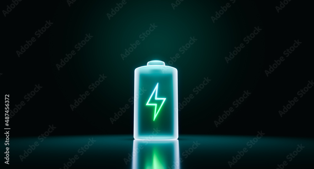 Glowing power neon light futuristic energy storage, high capacity ...