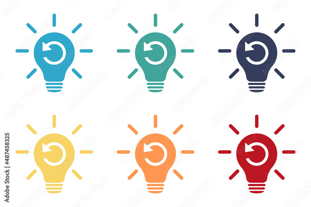Refresh signs in light bulb icon. Lamp icon set. Illustration. Stock ...