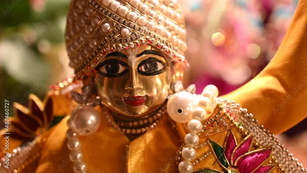 Altar in the Hare Krishna temple, close up. Deities. Home altar for ...