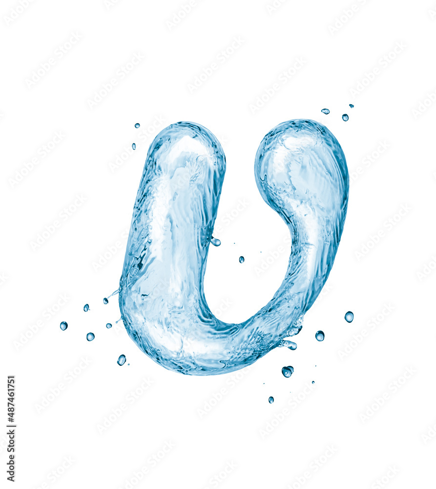 Water splashes letter isolated on white background. Abstract liquid ...