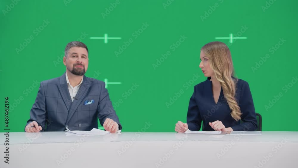 Newsroom TV Studio Live News Program: Caucasian Male Presenter ...