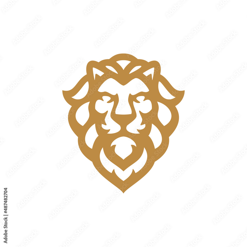 Line art outline lion logo design. Lion head hair mane crest vector ...