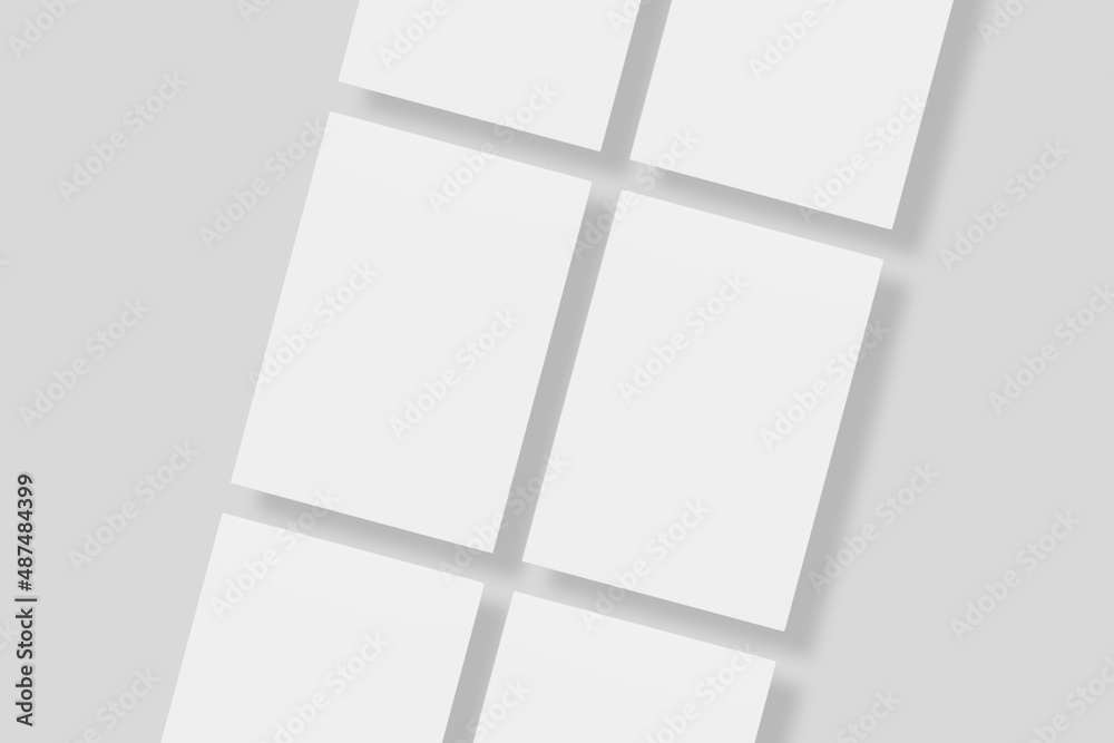 Floating blank paper for mockup. 3D Render. Stock Illustration | Adobe ...