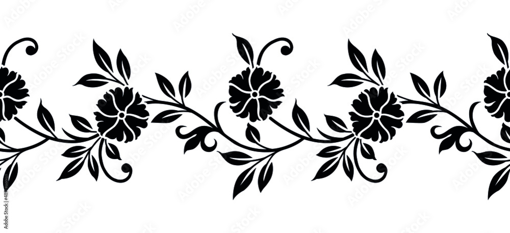 Seamless black and white ornamental floral border Stock Vector | Adobe ...