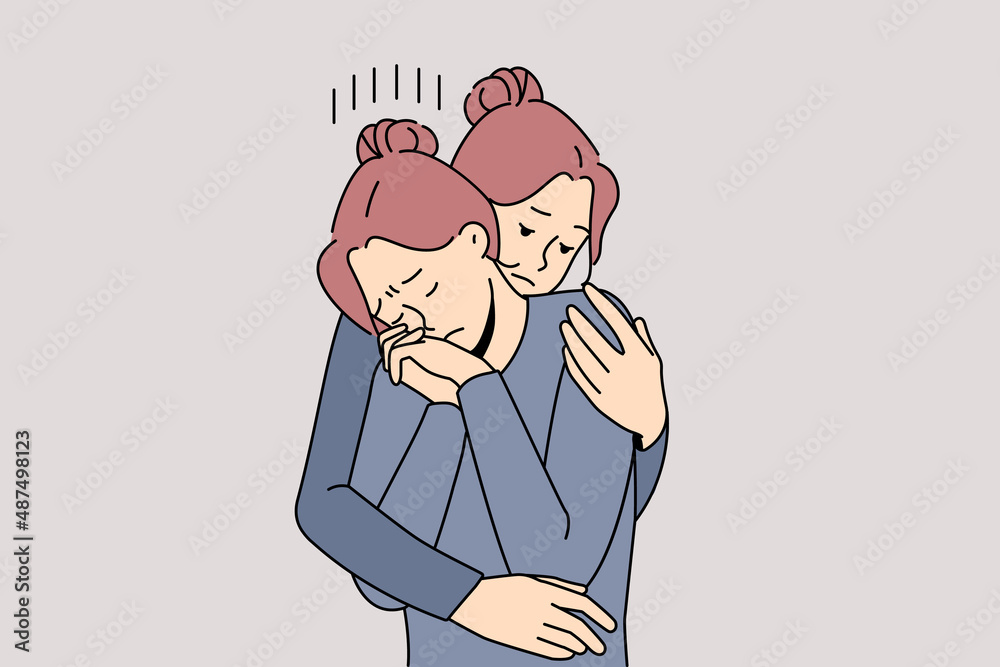 Helping hand and support concept. Sister or friend embracing sad ...