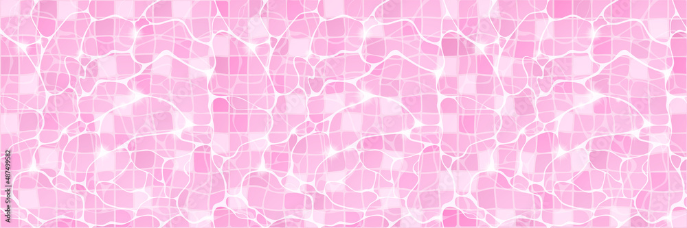 Water pool top view background with pink tiled floor and ripples on ...