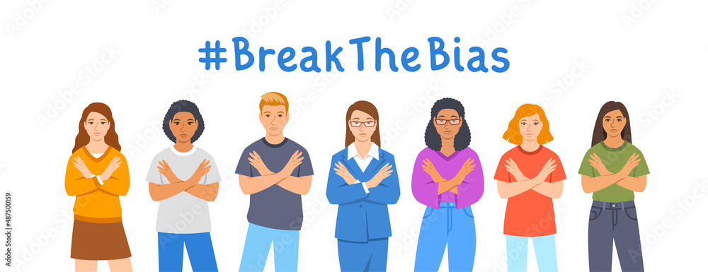 Vektorová grafika „Break the bias campaign. Diverse women stand with ...
