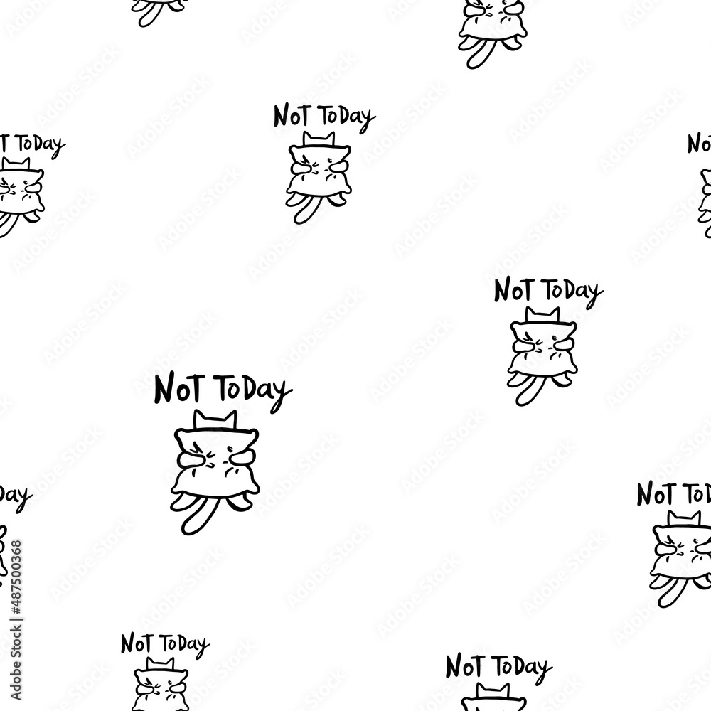 Vetor de Doodle not today cat. Kitten is hiding behind a large pillow ...