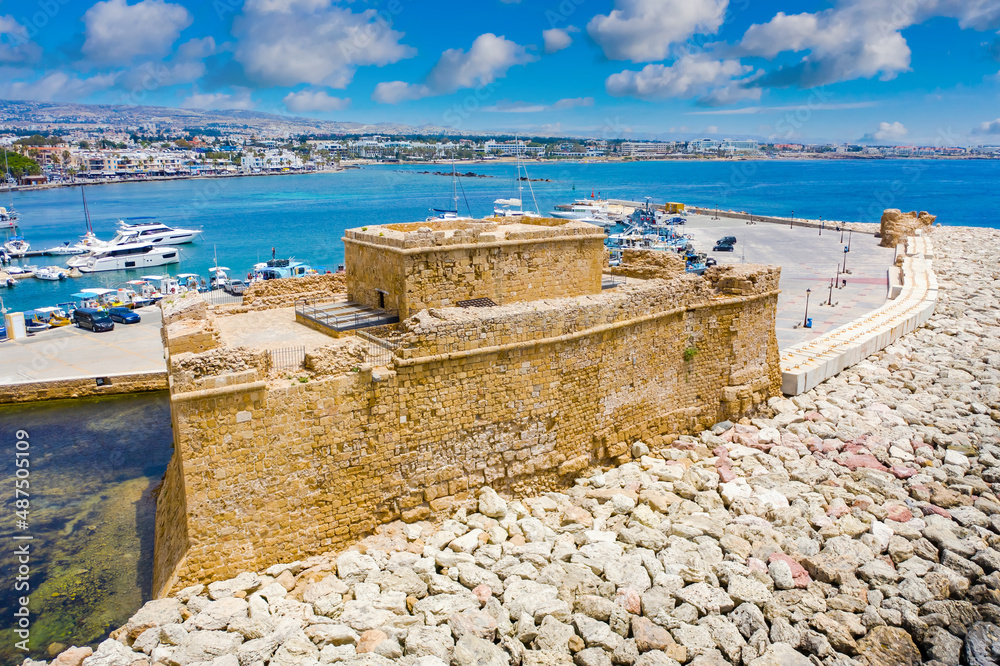 Cyprus attractions. To harbor of Paphos. Medieval port castle. Medieval ...