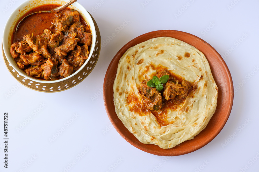 Kerala paratha porotta meat beef curry roti Malabar parotta barotta is ...