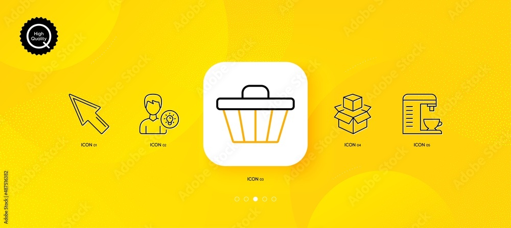 Person idea, Packing boxes and Mouse cursor minimal line icons. Yellow ...