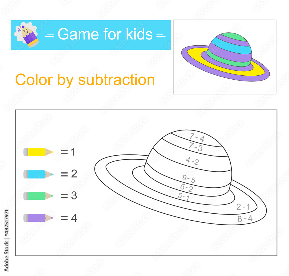 Color by subtraction. Math activity for kids. Developing numeracy ...