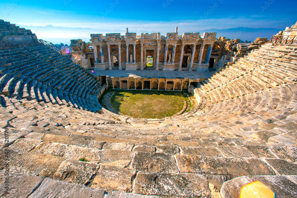 Roman amphitheater on the ruins of hierapolis in pamukkale, turkey ...