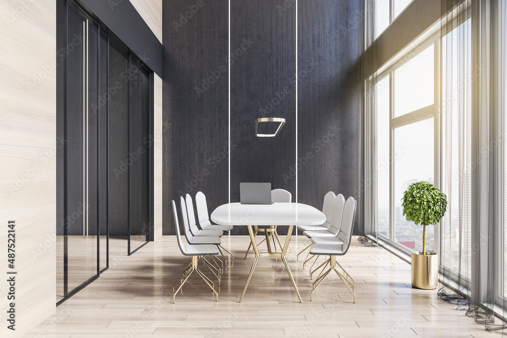 Sunny modern interior design background of stylish meeting room with ...