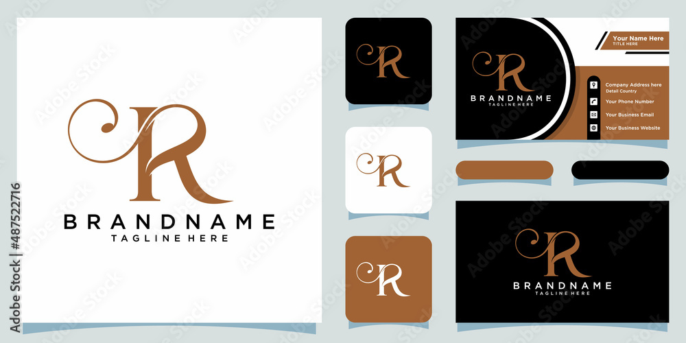 Initial letter R luxury Logo design Vector with business card design ...