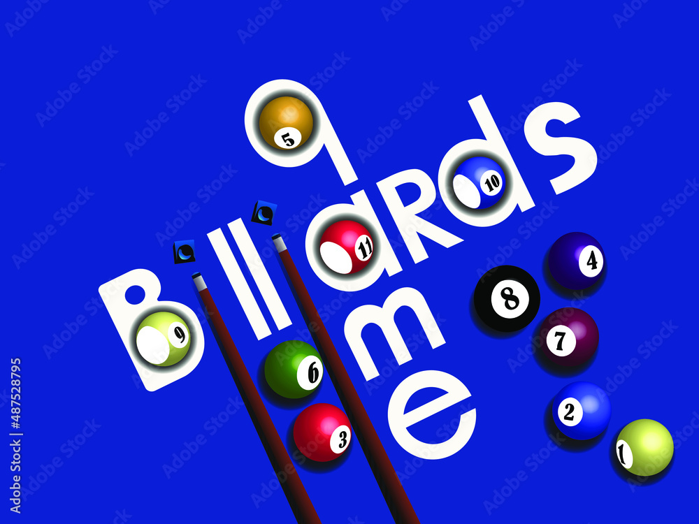 vector illustration depicting the symbols of the game of billiards on a ...