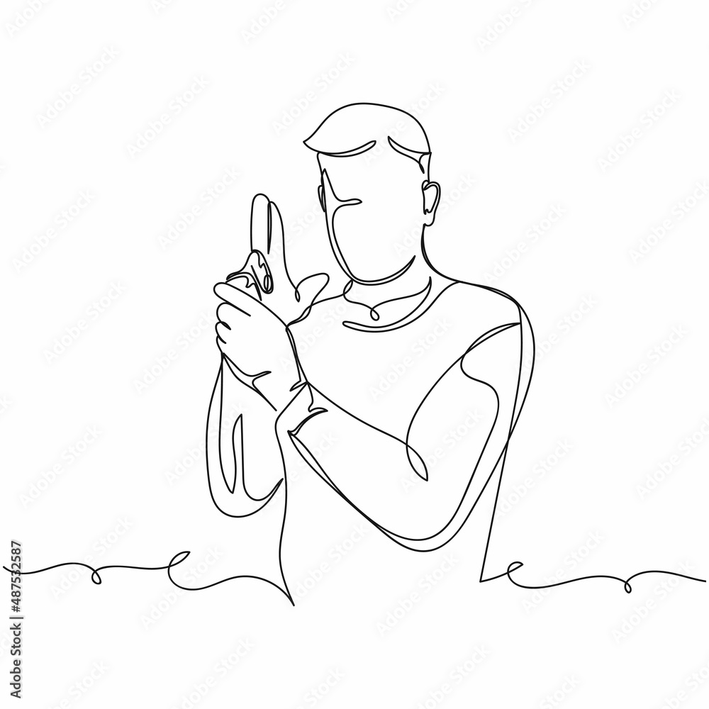 Continuous one simple single abstract line drawing of man boy with hand ...