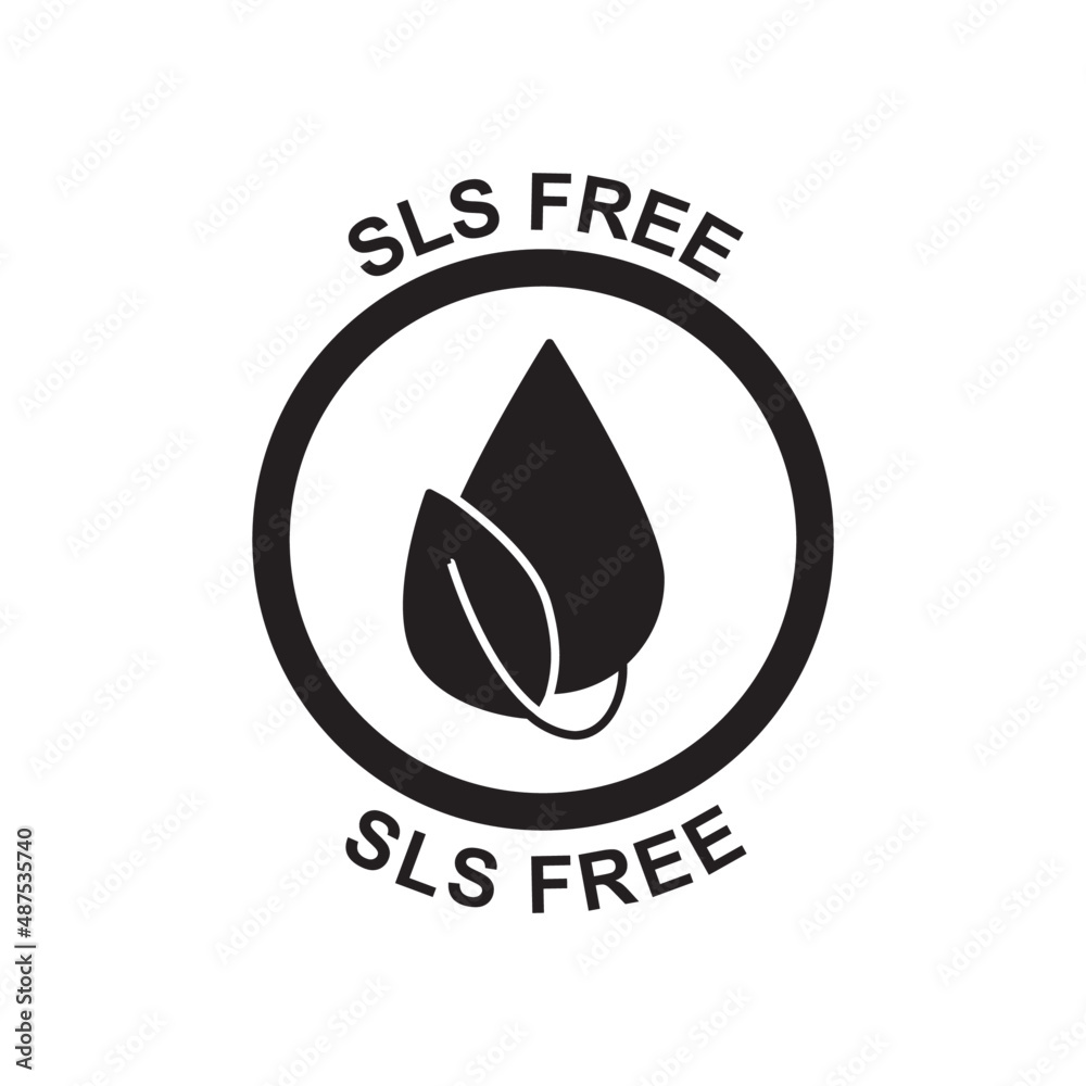 SLS free label, sodium lauryl sulfate free icon in black flat glyph ...