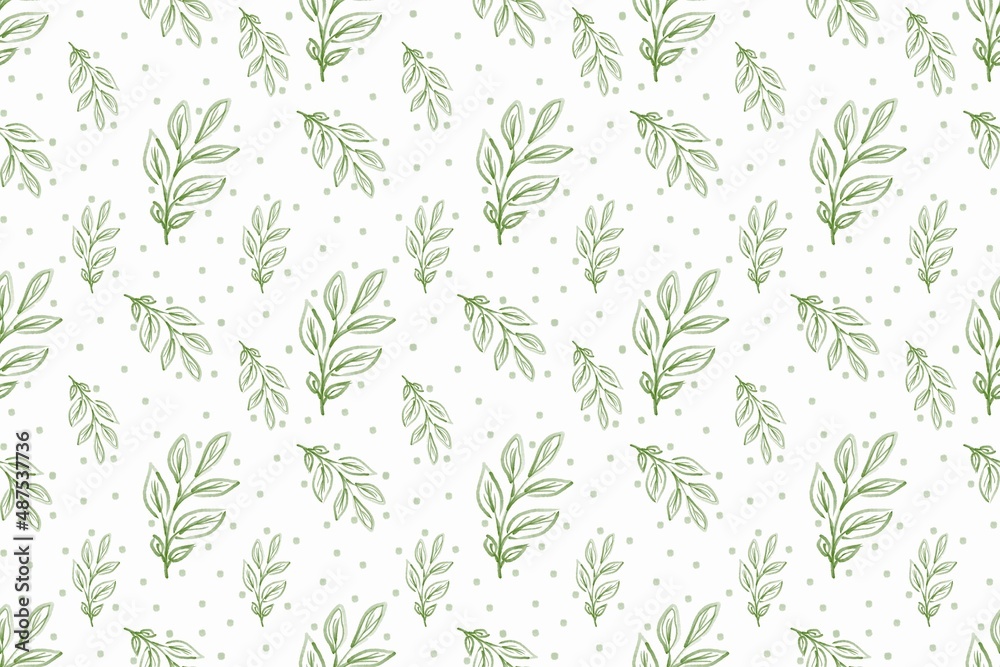 Seamless flowers green pattern with floral branches and leaves. Hand ...