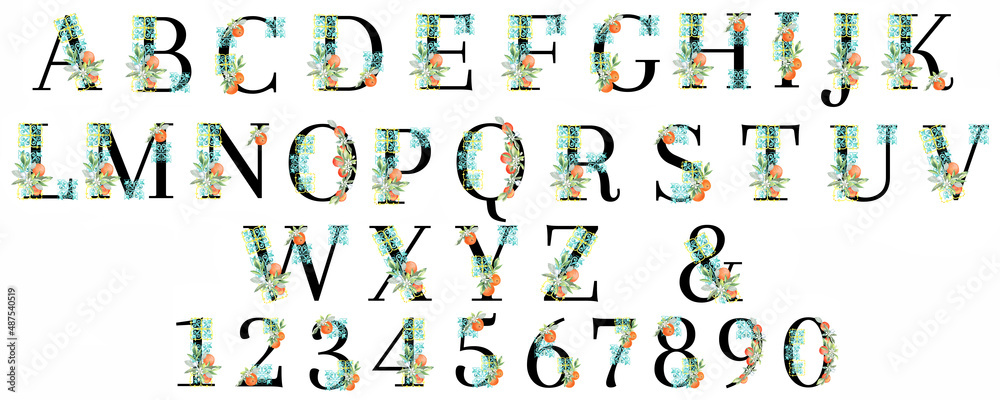 Oranges alphabet, letters, number. Citrus , tangerines, sweet ...
