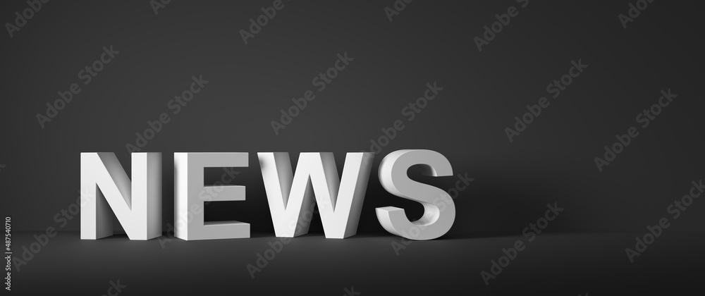 News. White volumetric logo on a gray background. 3d rendering. Stock ...