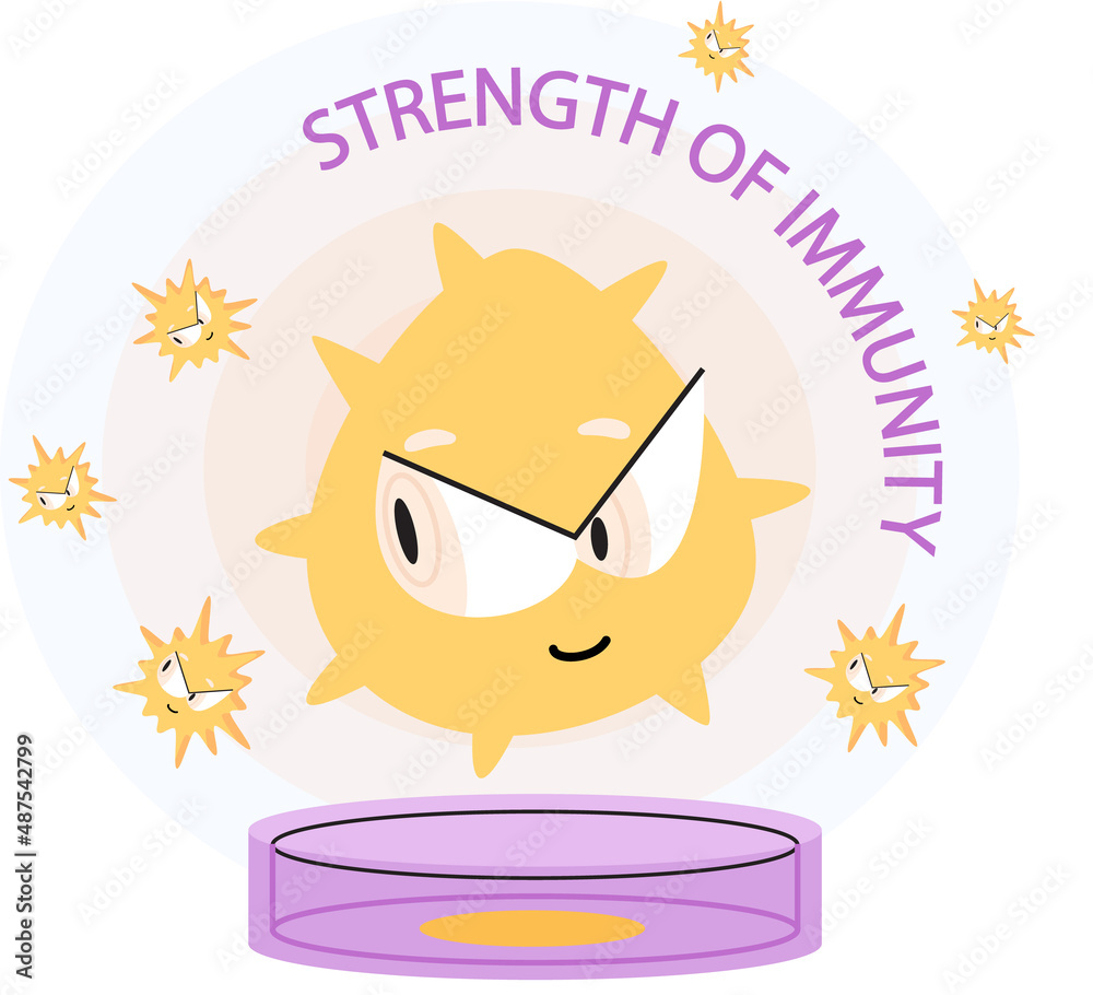 Strength of immunity concept with healthy cute character surrounded by ...