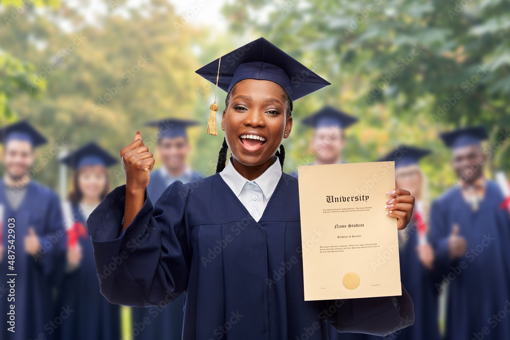 education, graduation and people concept - happy graduate student woman ...